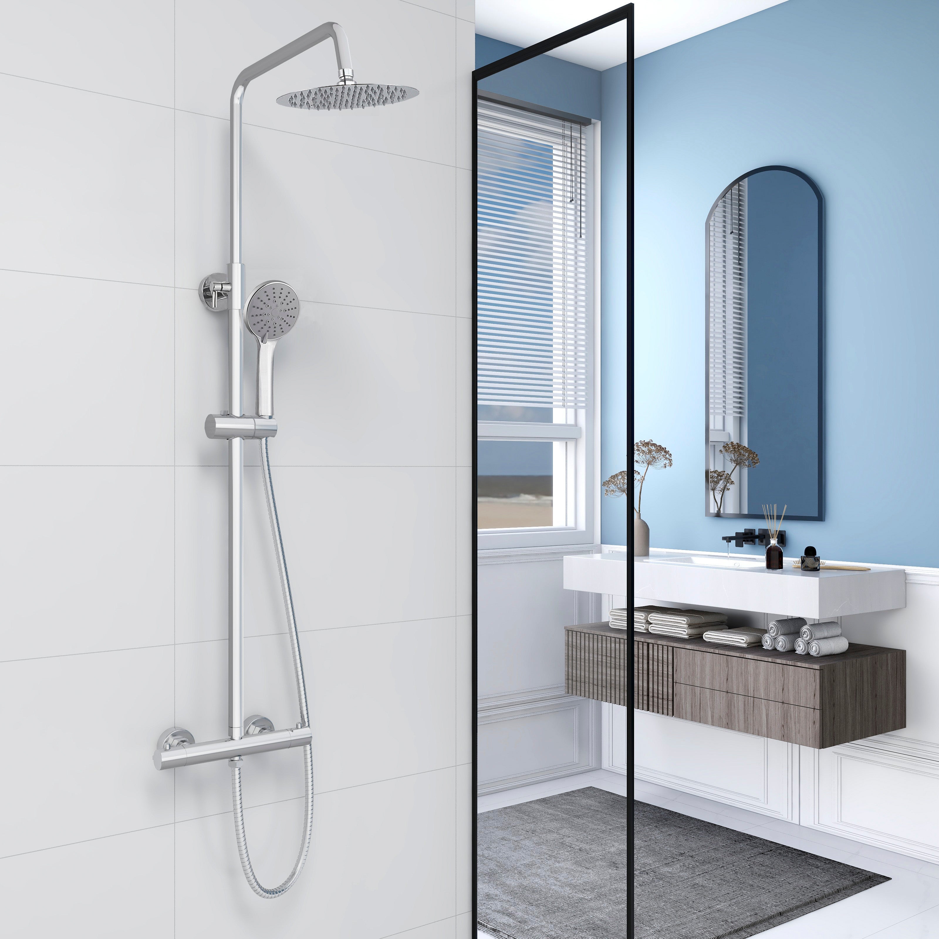 OCEAN ITALY Set Doccia con Soffione e Doccino a Mano, Saliscendi Doccia con Miscelatore ...