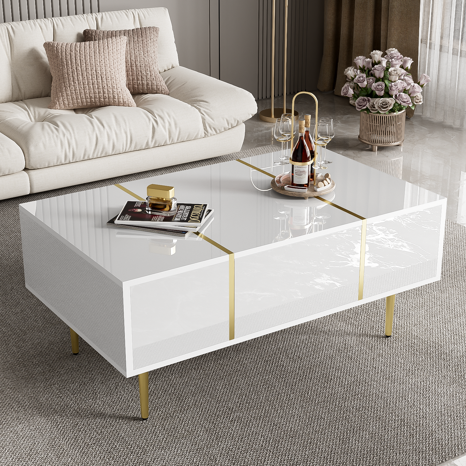 Table basse moderne - 2 tiroirs - MDF - Blanc | Leroy Merlin