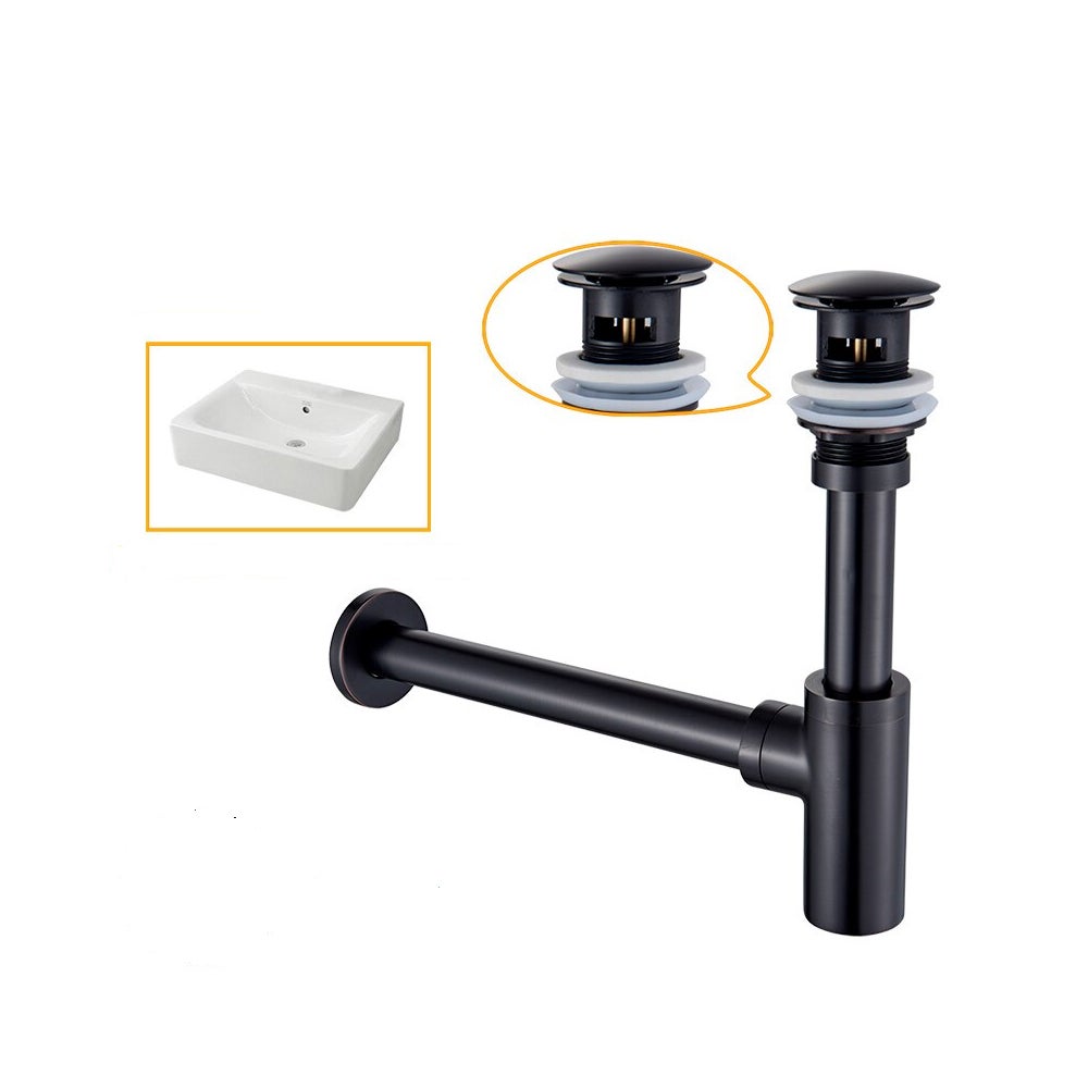Siphon lavabo cylindrique avec bonde trop-plein en laiton Noir | Leroy ...