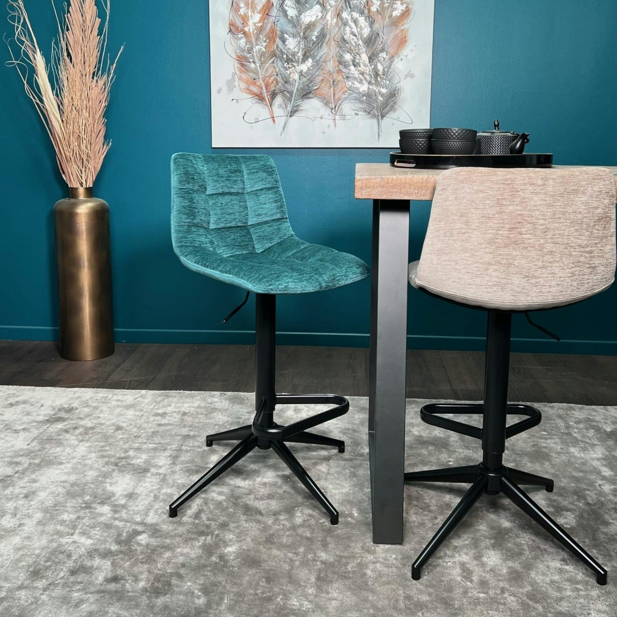 Tabouret de bar pivotant motif damier, velours lagon (lot de 2) PALERME ...