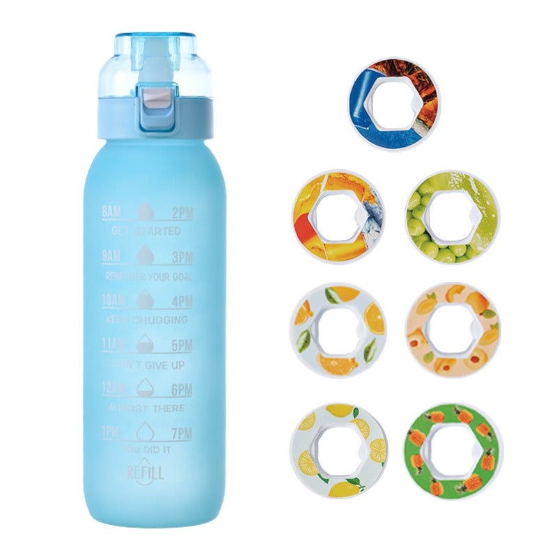 Botella azul 1000ml con pajilla y sabores – Copa de Tritan con 7 aros ...