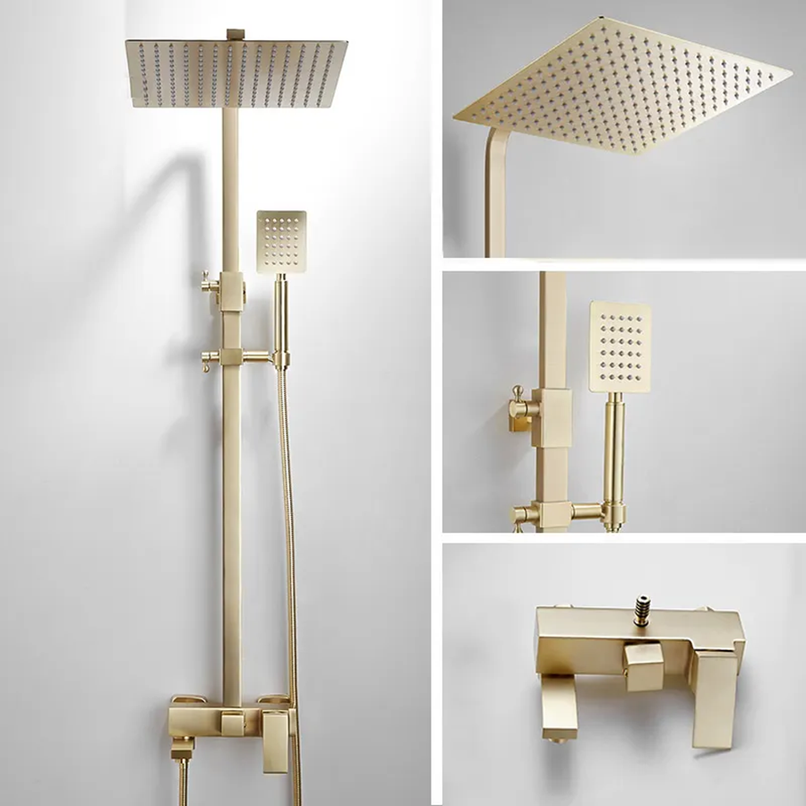 Colonne bain douche mitigeur doré brossé, Tsari | Leroy Merlin