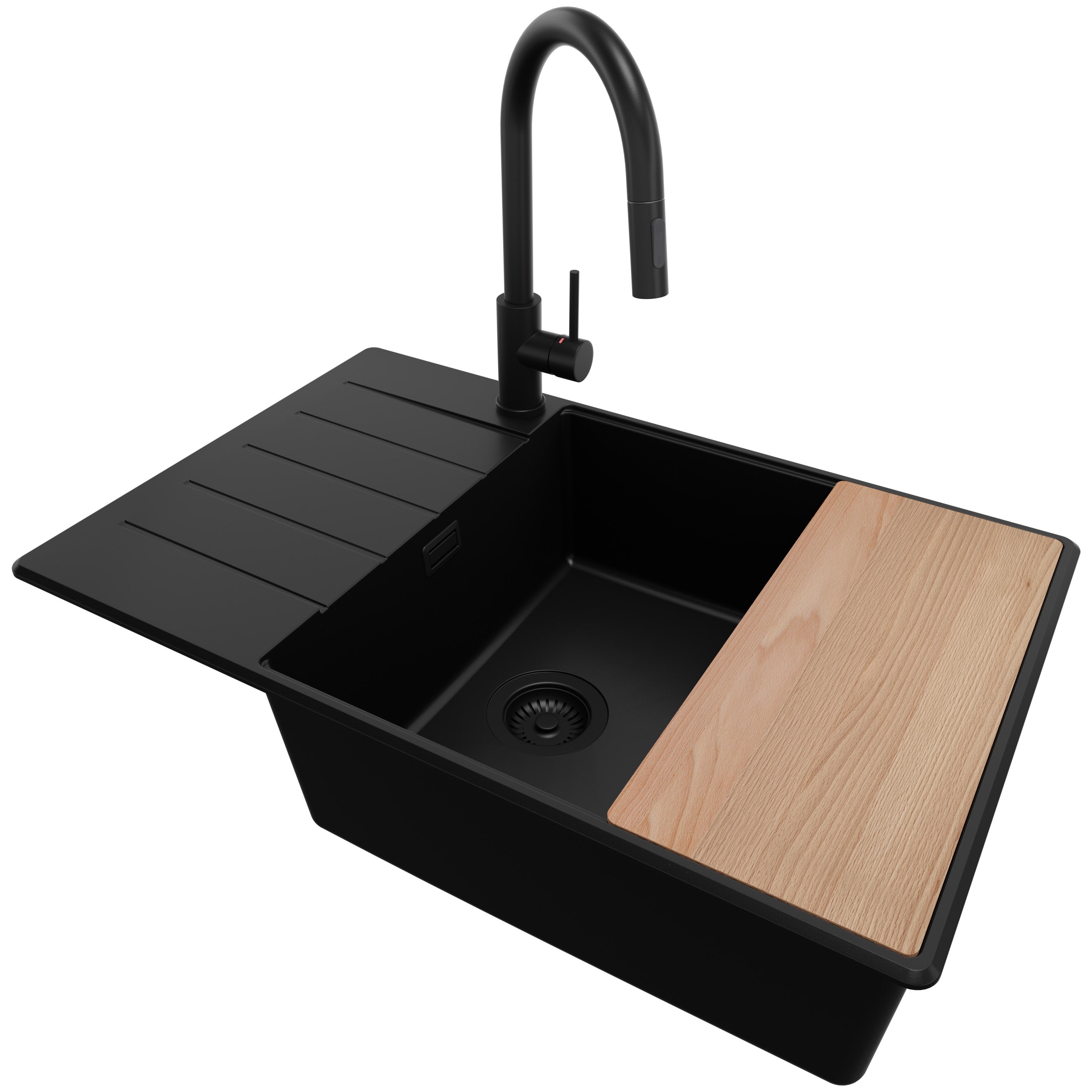 PRIMAGRAN Evier Cuisine en Granit Tout Noir 78x50cm, Lavabo 1 bac + Kit ...