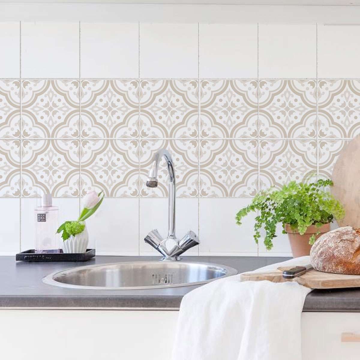 Carrelage autocollant cuisine lisbonne écru 10x10 cm - paquet de 30 ...