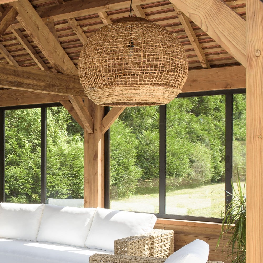 SIXTINE - Suspension 'boule' 83x83cm en bois teck et rotin naturelle ...