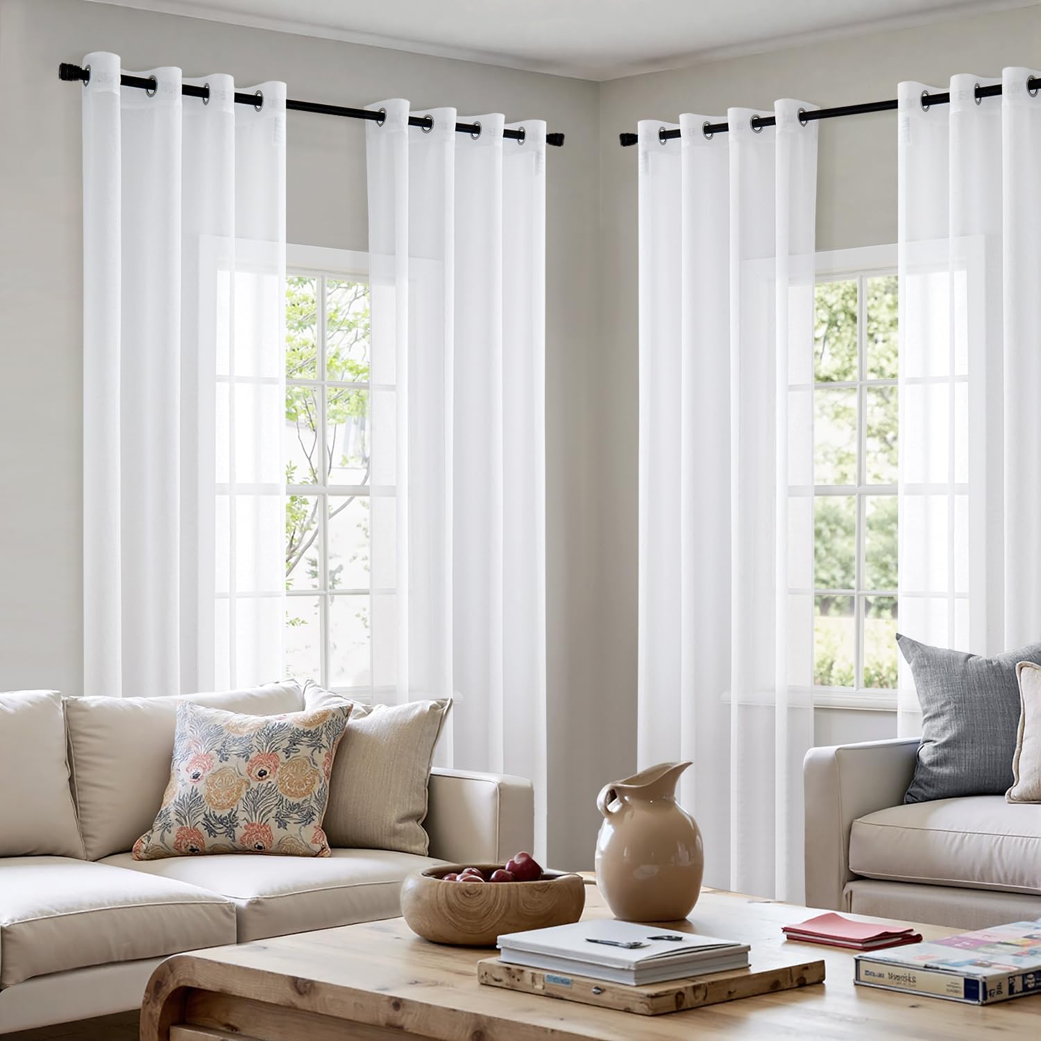 Ensemble de 4 rideaux unis avec œillets, rideaux semi-occultants pour ...