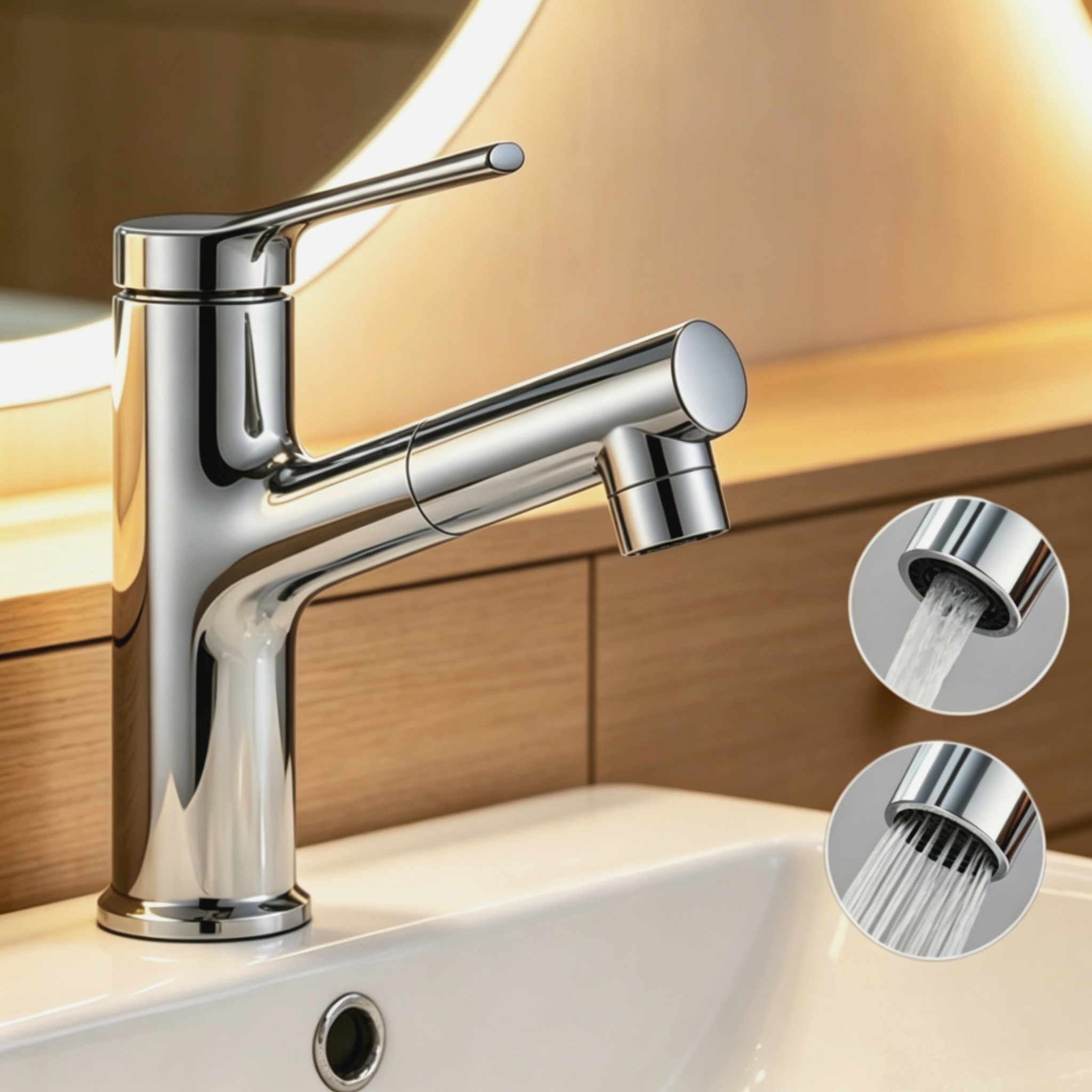 CECIPA MAX Mezclador de lavabo con ducha extraíble Grifo cromado de ...