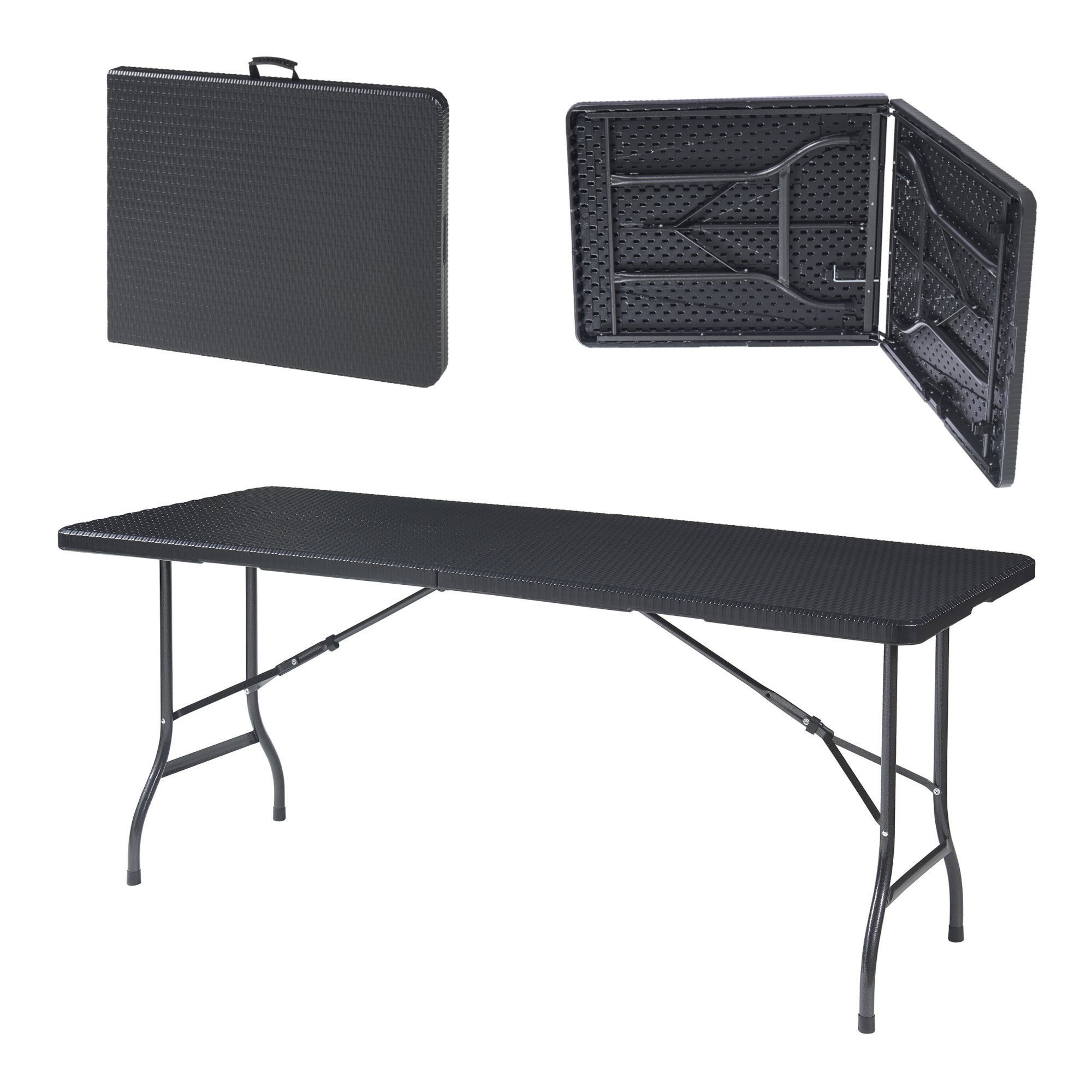 Table de camping pliante Mark 180 x 75 x 72 cm effet rotin noir [en ...