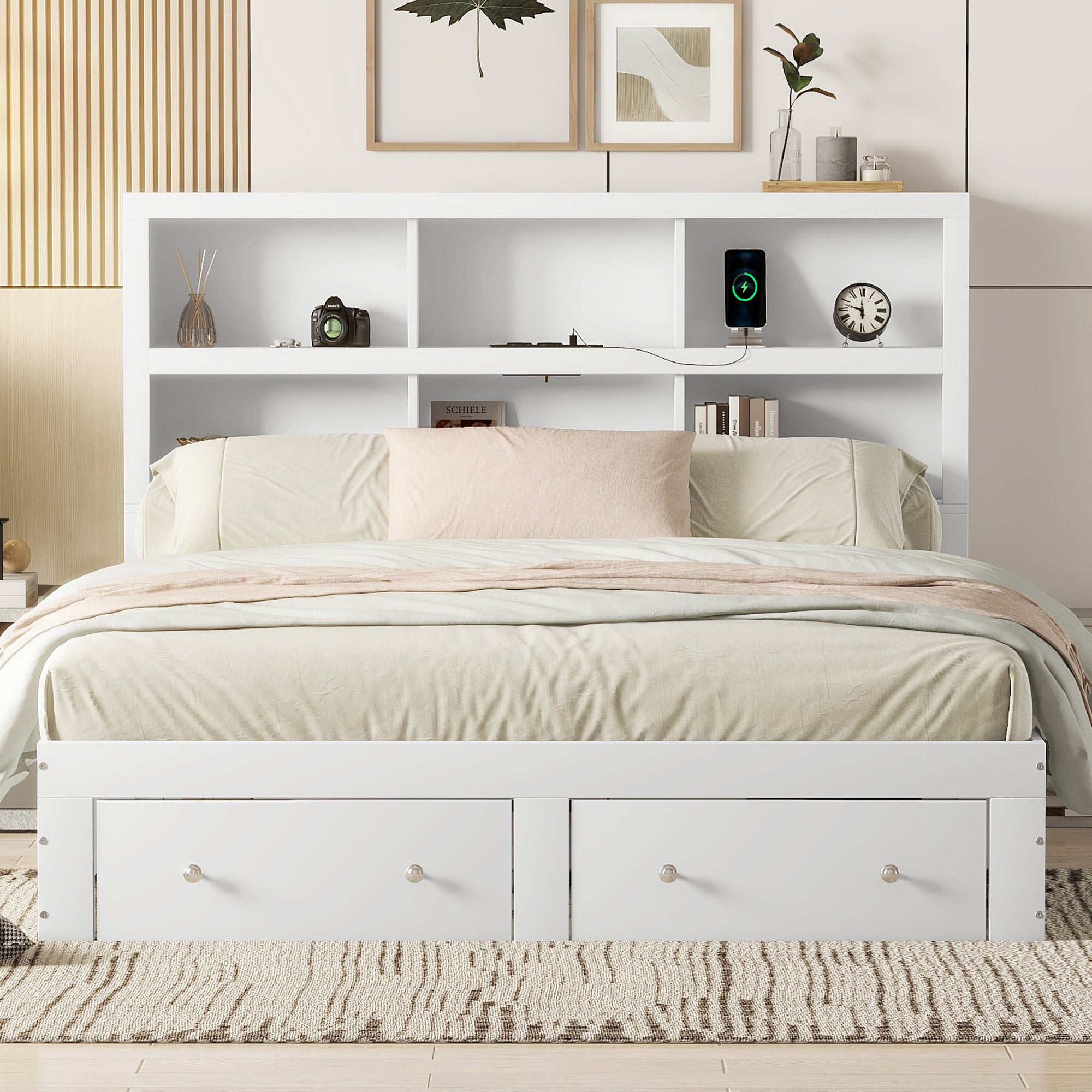 Letto matrimoniale 160x200 cm in legno massello con cassetti e testiera ...