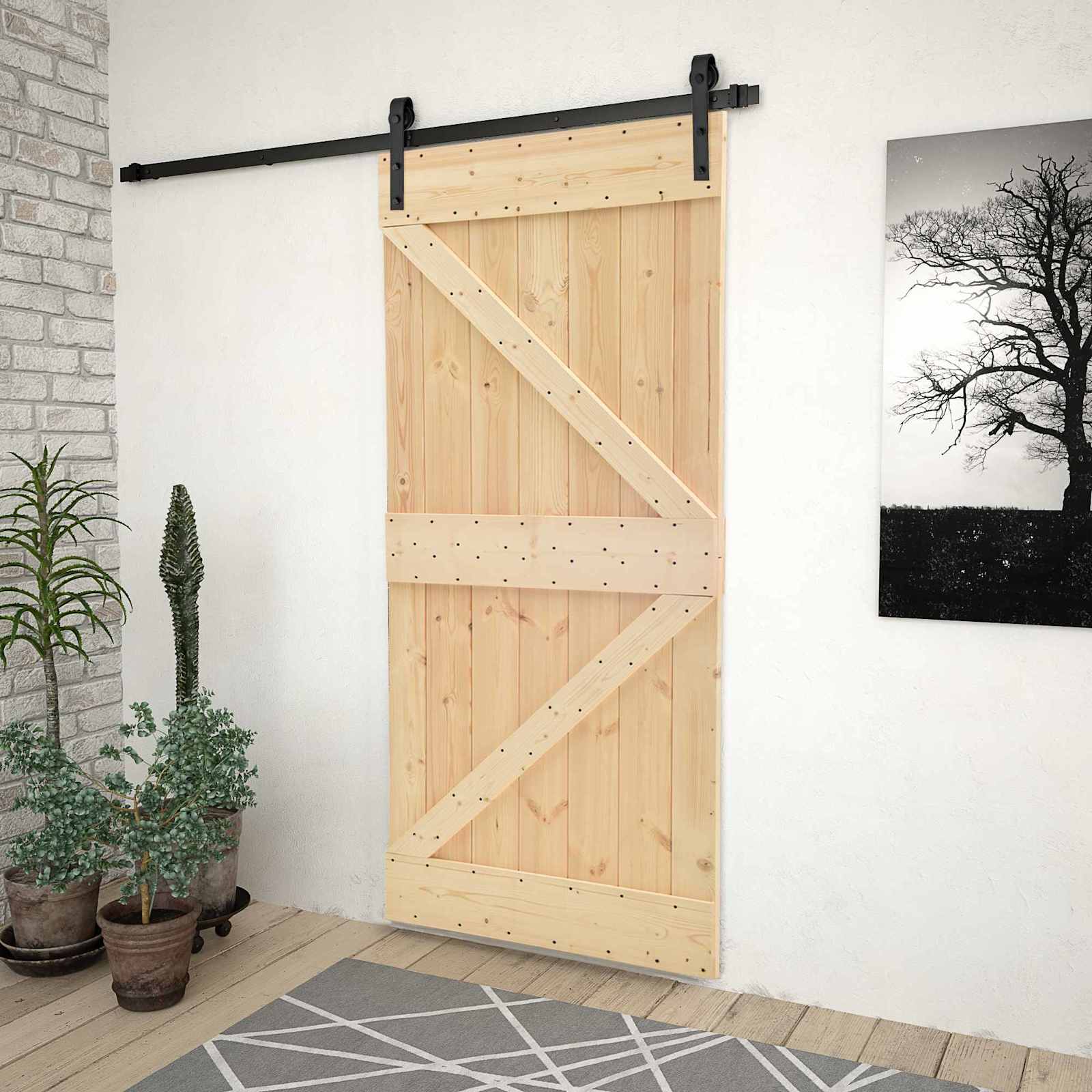 Porta scorrevole naturale e nera, 80 x 210 cm | Leroy Merlin