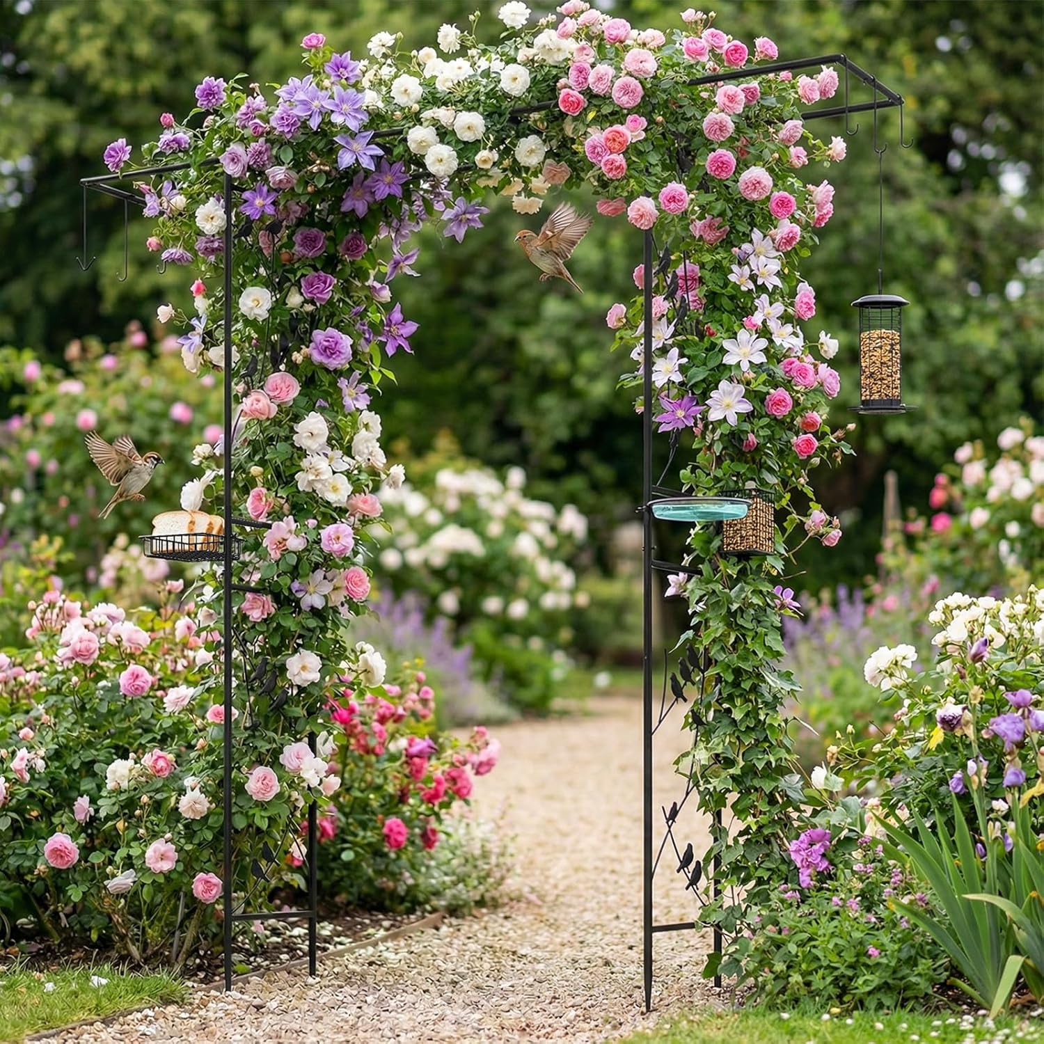 Arche de Jardin avec Mangeoire Oiseau, Abreuvoir, Pergola Métallique de ...