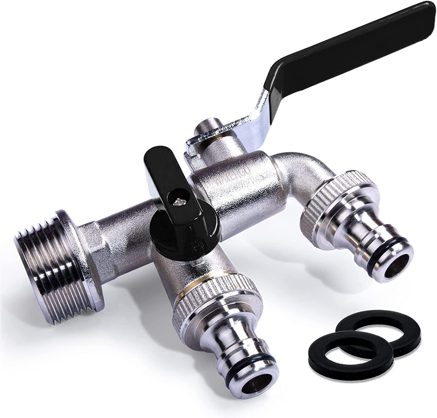 Robinet double 1/2" noir / Robinet double en laiton avec 2 sorties 3/4 ...
