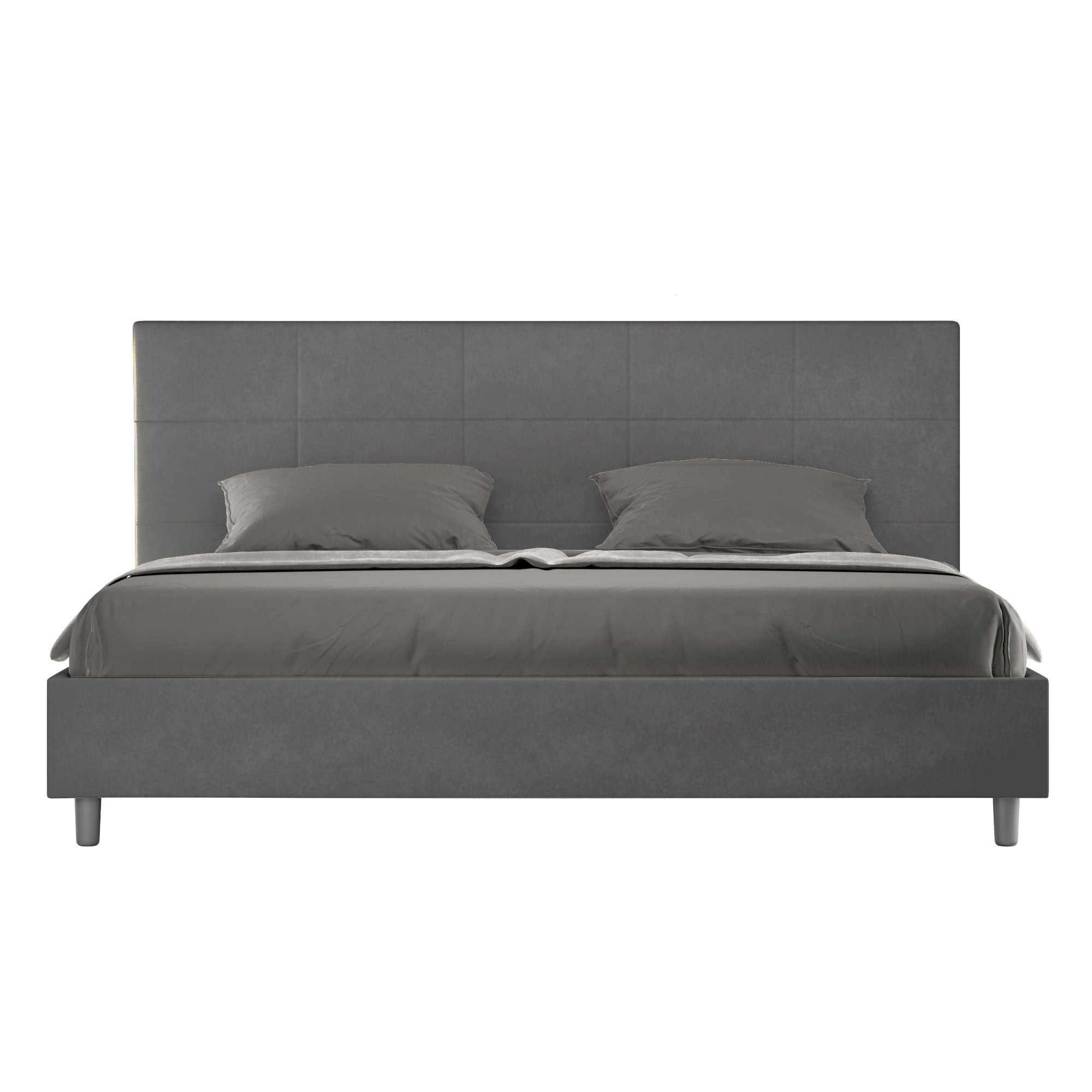 Lit king size avec sommier rembourré 180x200 microfibre gris Mika ...