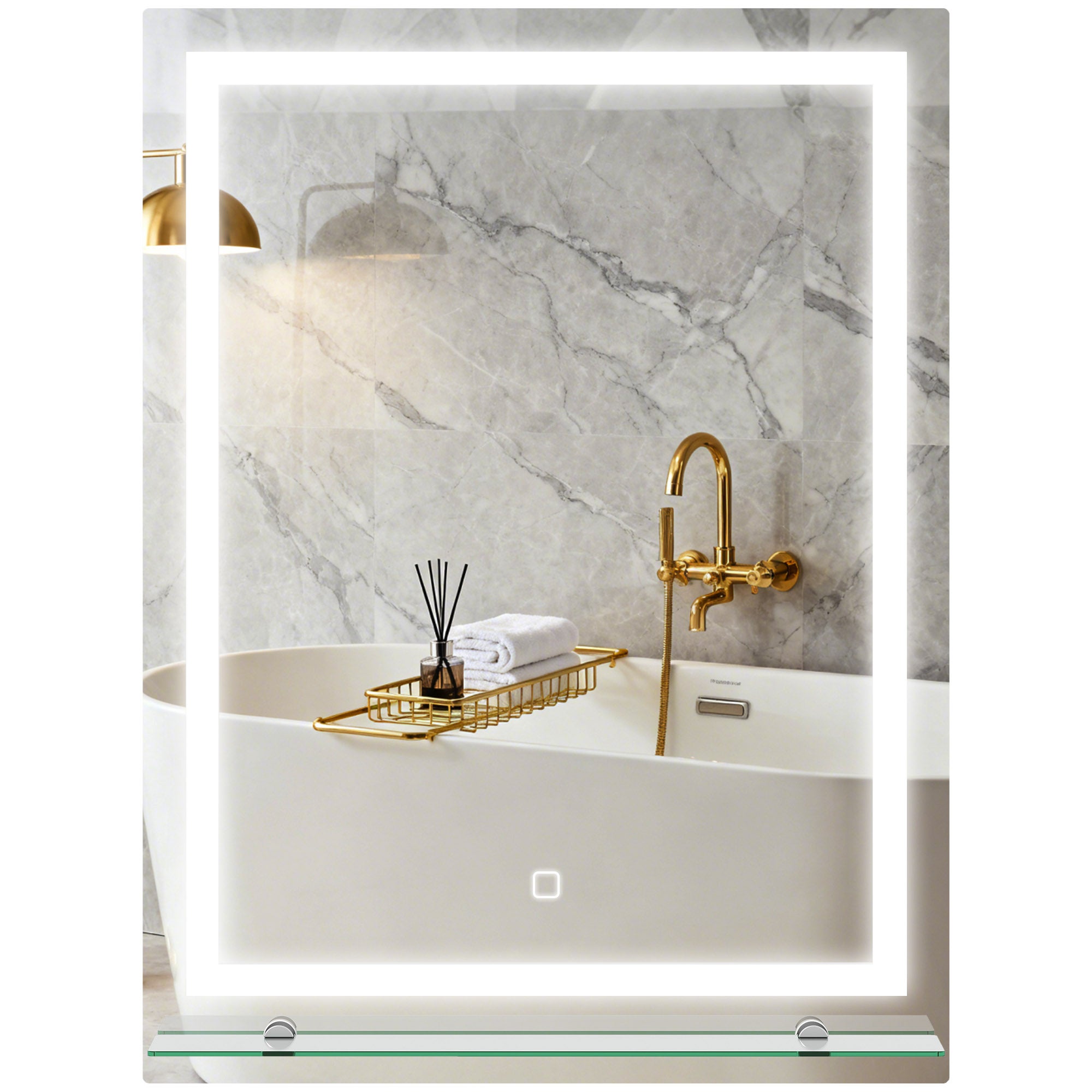 Espejo para Baño 60x80 cm con 3 Colores de Luz Estante de Vidrio ...