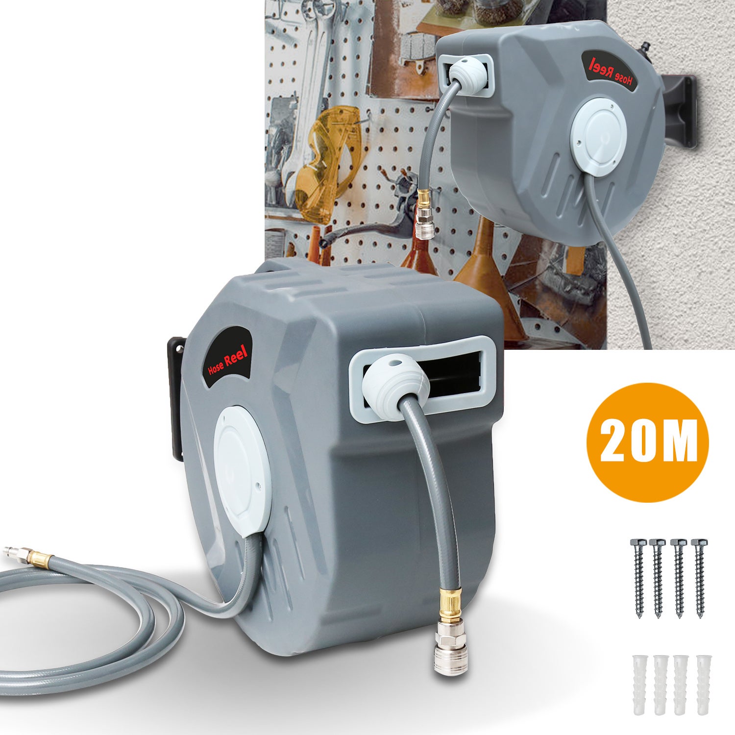 Enrouleur de tuyau d'air comprimé automatique 20m avec raccord ... Enrouleur de tuyau d'air comprimé automatique 20m avec raccord ...