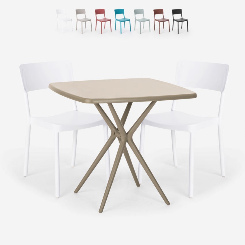 Ensemble 2 Chaises et 1 Table Carrée Beige 70x70cm Polypropylène Design ...