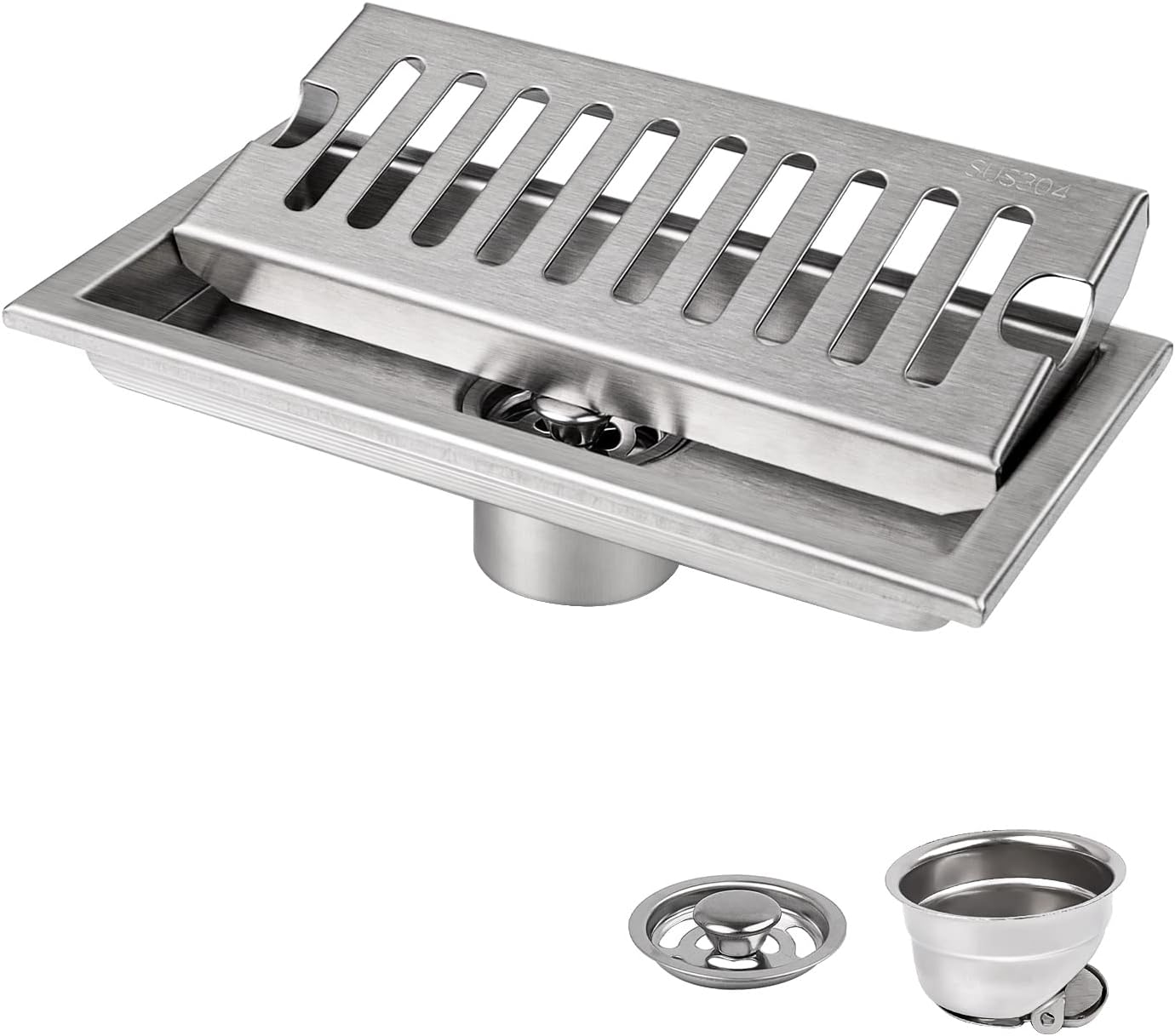 Siphon de Sol, 20 x 10 cm Siphon de Sol Rectangulaire, Argent Siphon de ...