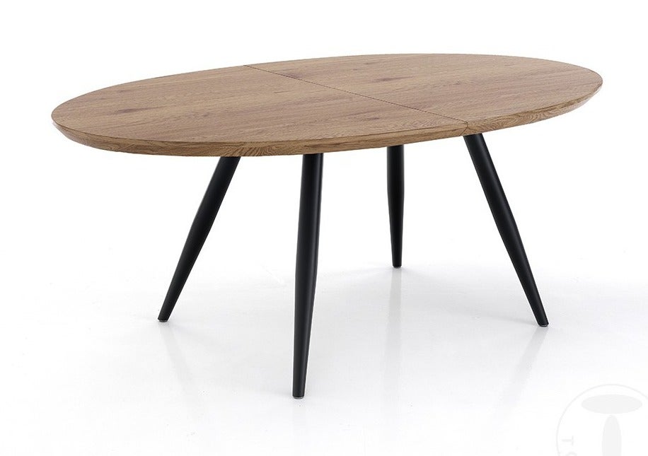 Table ovale extensible acier noir et bois de chêne Lina L 160/200 cm ...