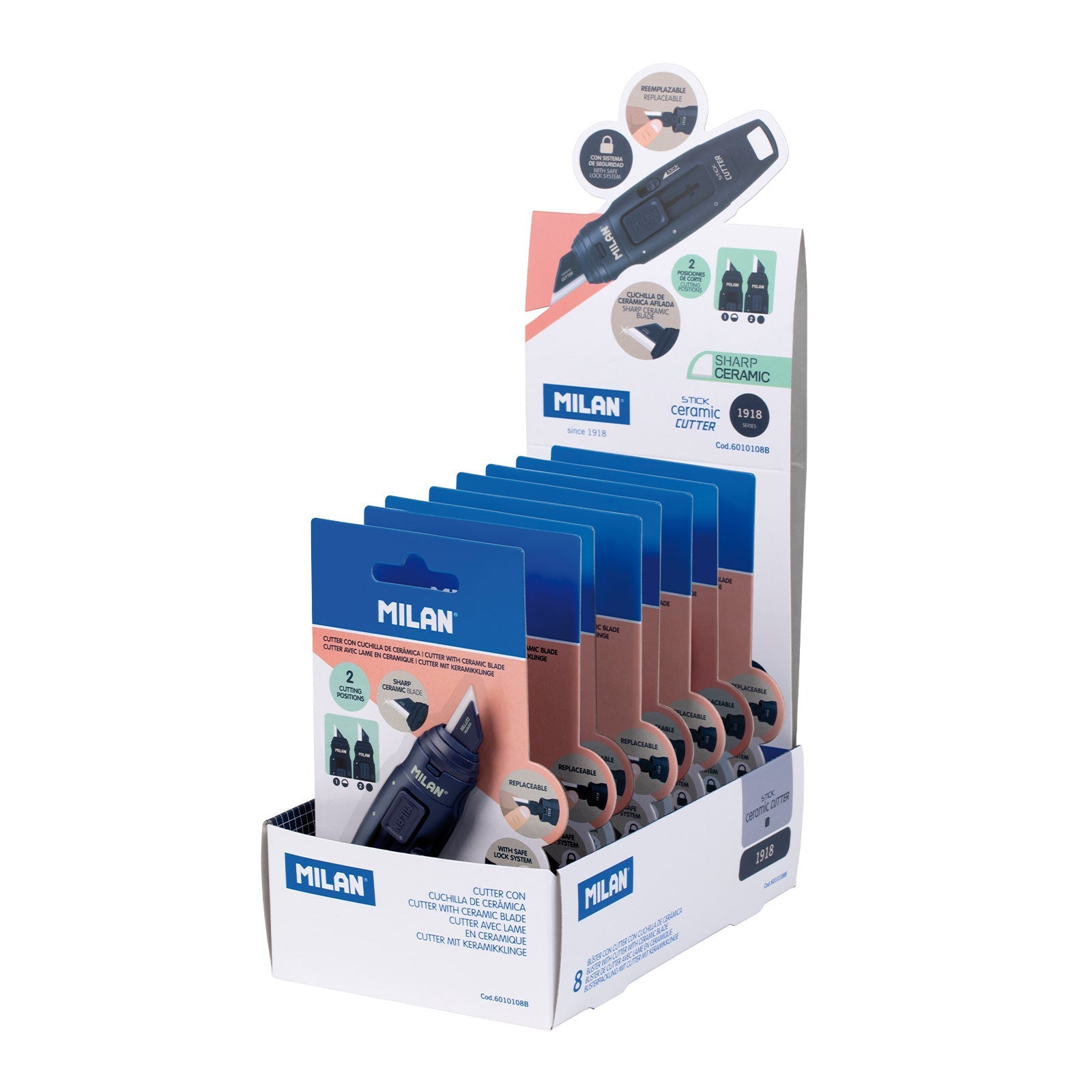 MILAN 6010108B - Caja 8 Cutter Hoja Cerámica Edición STICK serie 1918 ...