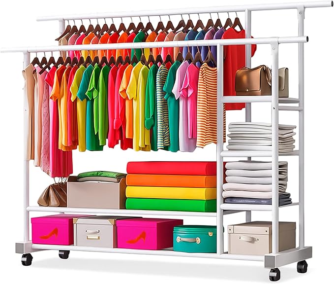 Estante de almacenamiento de seis niveles con dos rieles para ropa ...