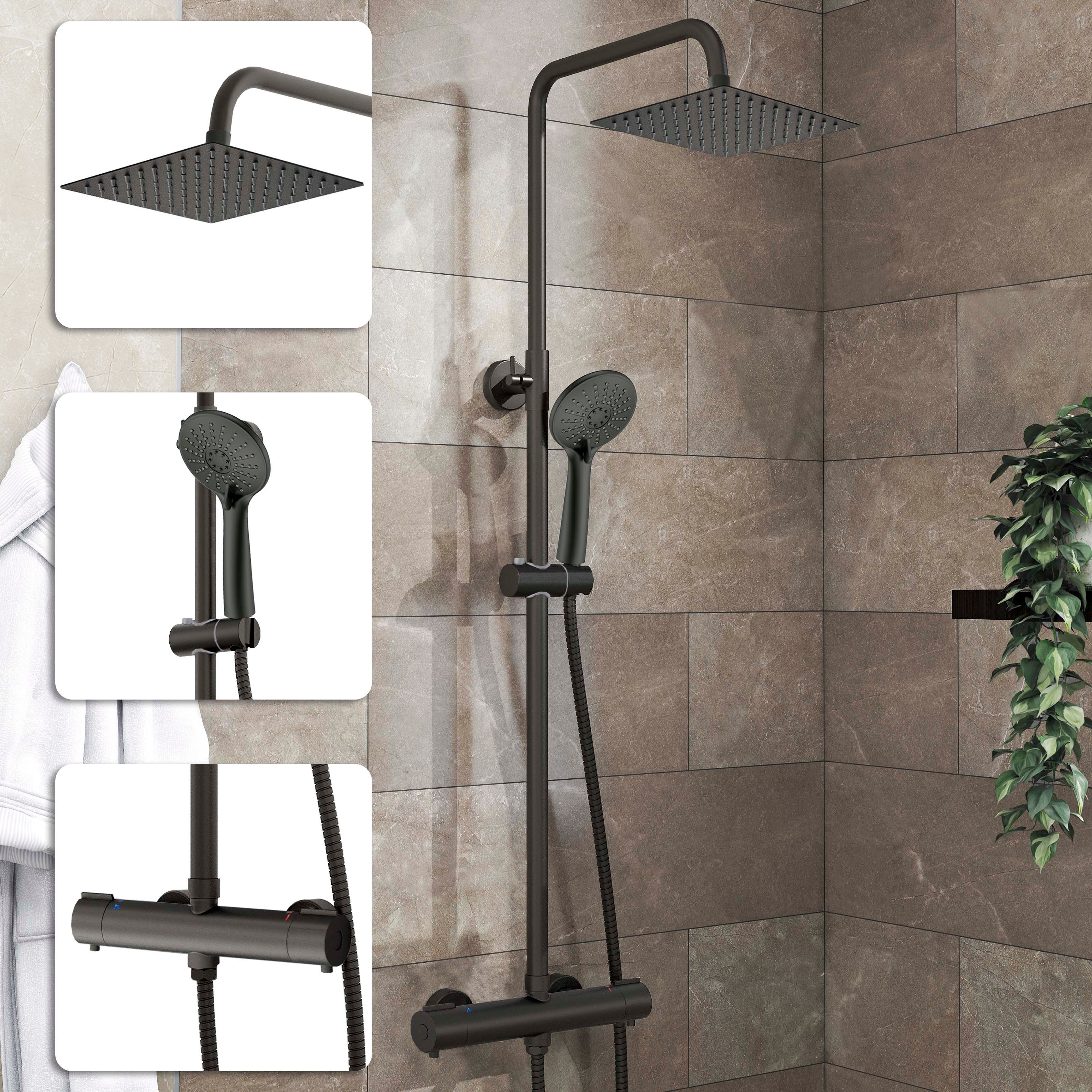 AICA Colonne de douche avec thermostat 3 fonctions Set de douche ...