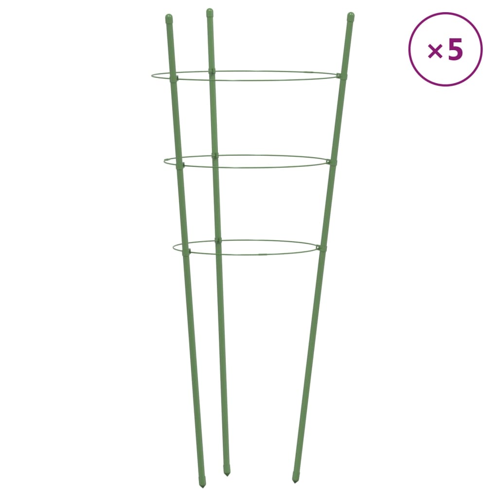 Supports pour plantes de jardin 3 anneaux 5 pcs Vert 45 cm Acier ...