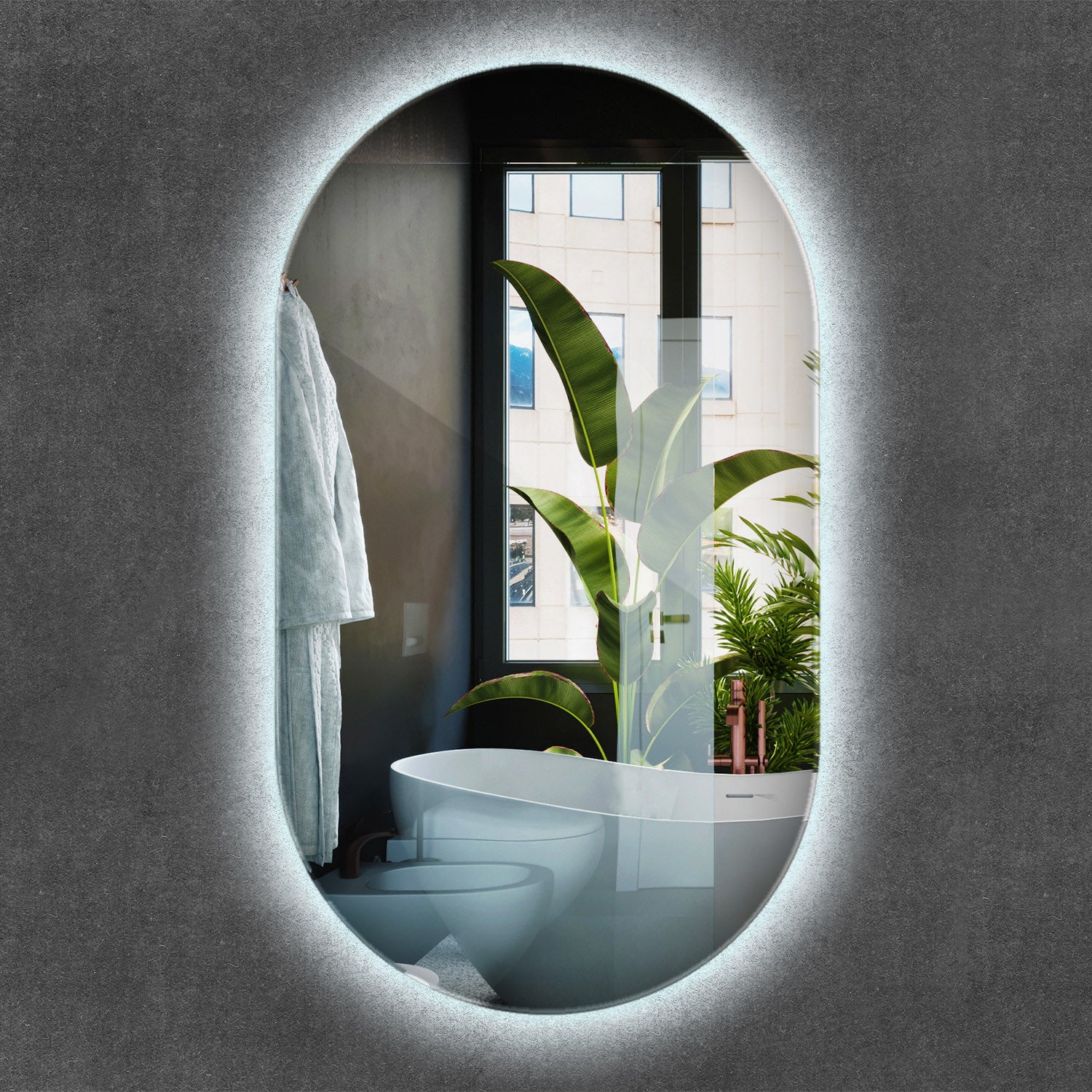 Espejo LED Ovalado 46 x 80 cm | Luz Fría | Espejo Premium Colgante para ...