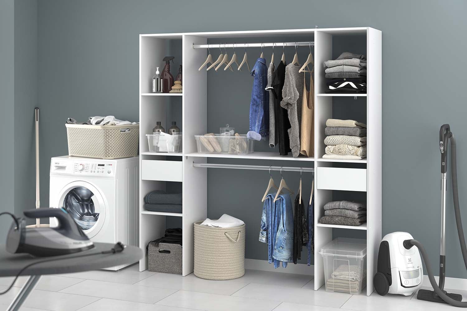 Dressing blanc 2 penderies, 6 étagères, 2 tiroirs ELYSEE | Leroy Merlin