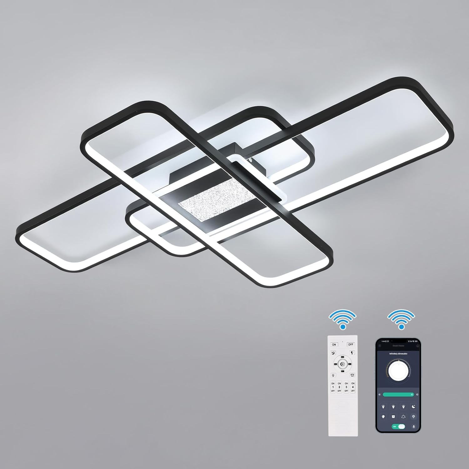 3 luces LED de techo cuadradas regulables con control remoto y ...