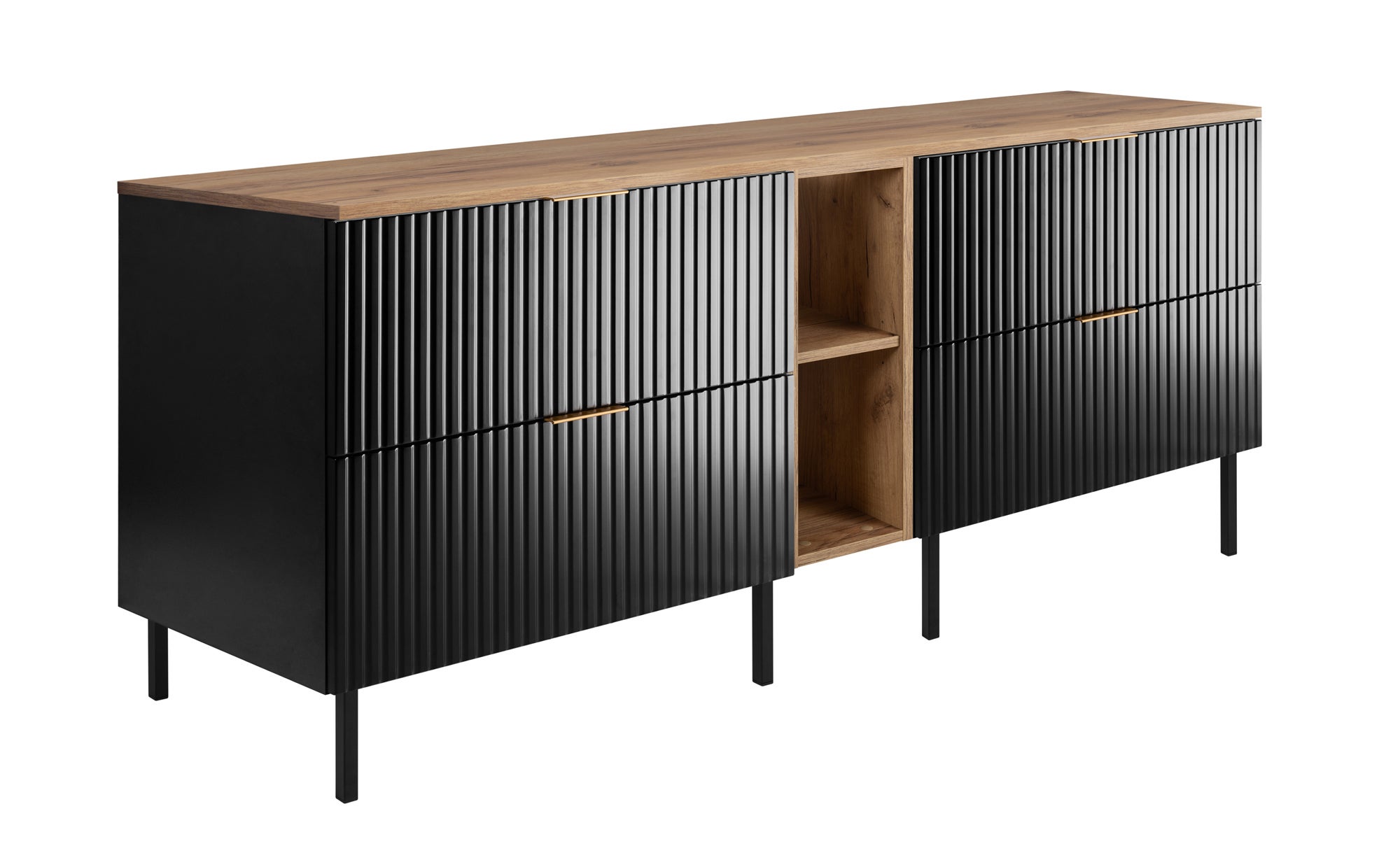 Mueble de lavabo, Negro / Roble Craft + tirador dorado, 180 ( 2 x 80 ...