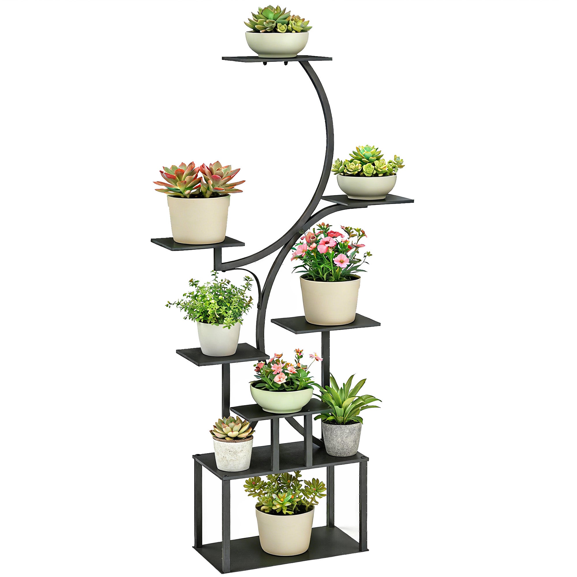 8-tier metal flower shelf, S-shaped plant stand 158.5 cm, indoor and ...