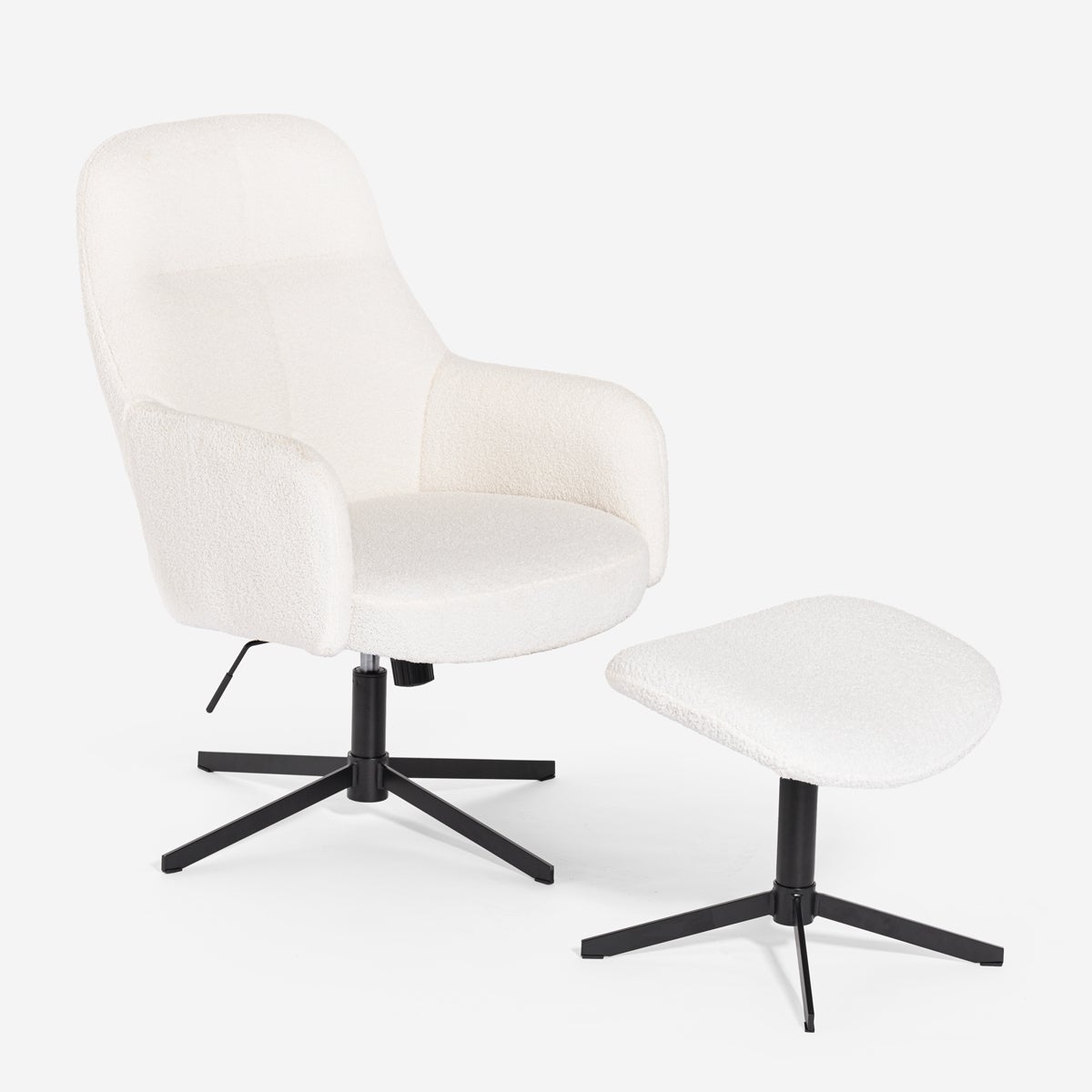 Fauteuil avec repose-pieds en bouclé blanc pour salon bureau Shiro ...