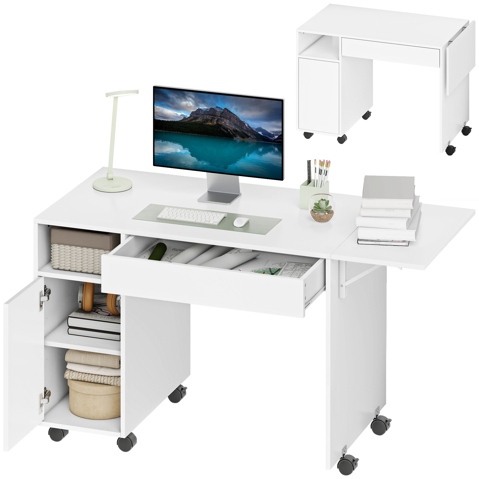 Bureau d'ordinateur sur roulettes,table informatique avec abattant ...