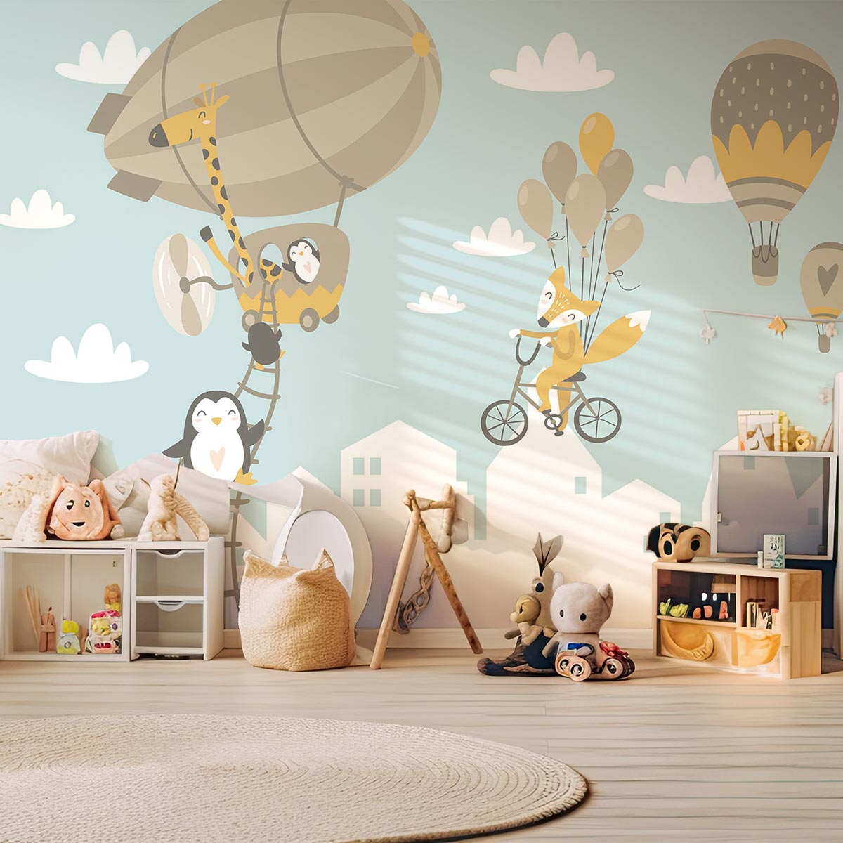 Papier peint enfant animaux en montgolfiere | Leroy Merlin