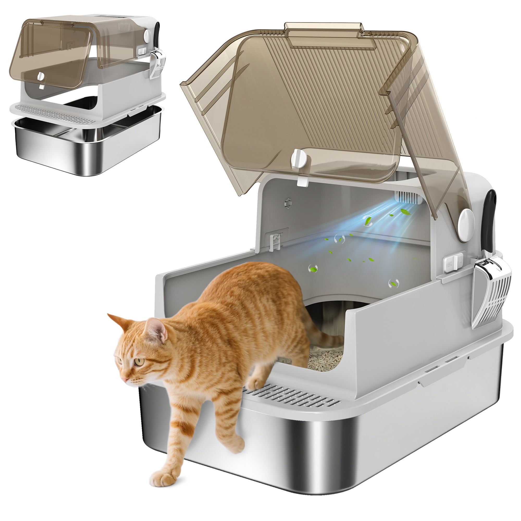 Arenero para Gatos PawHut Acero Inoxidable Gris 70x50x46.5 cm | Leroy ...