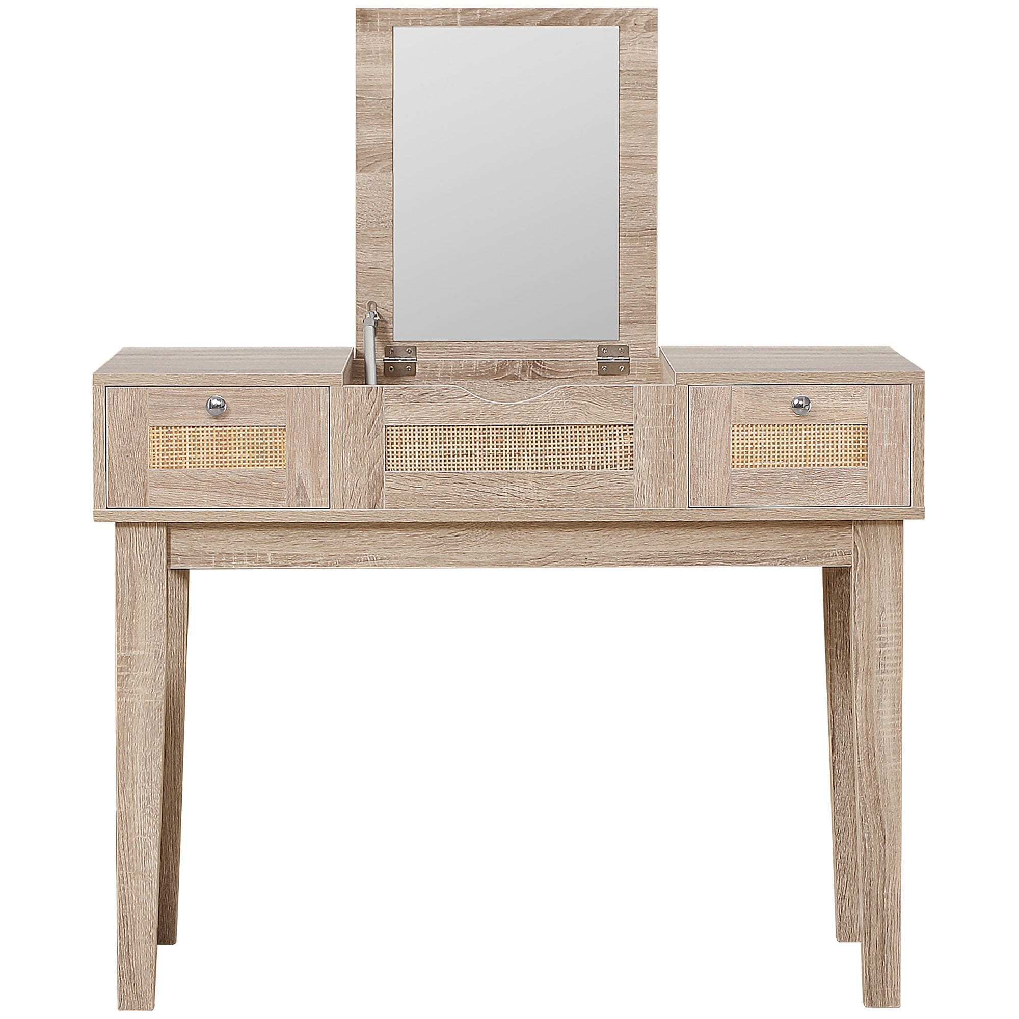 Coiffeuse bohème chic - 2 tiroirs, compartiment miroir - cannage bois ...