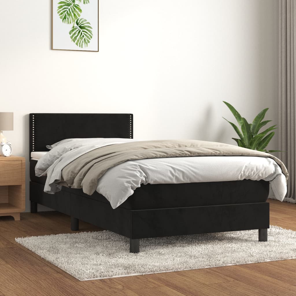Sommier à lattes de lit avec matelas Noir 90x190 cm Velours vidaXL ...