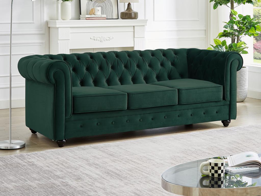 Canapé 3 places en velours vert CHESTERFIELD | Leroy Merlin