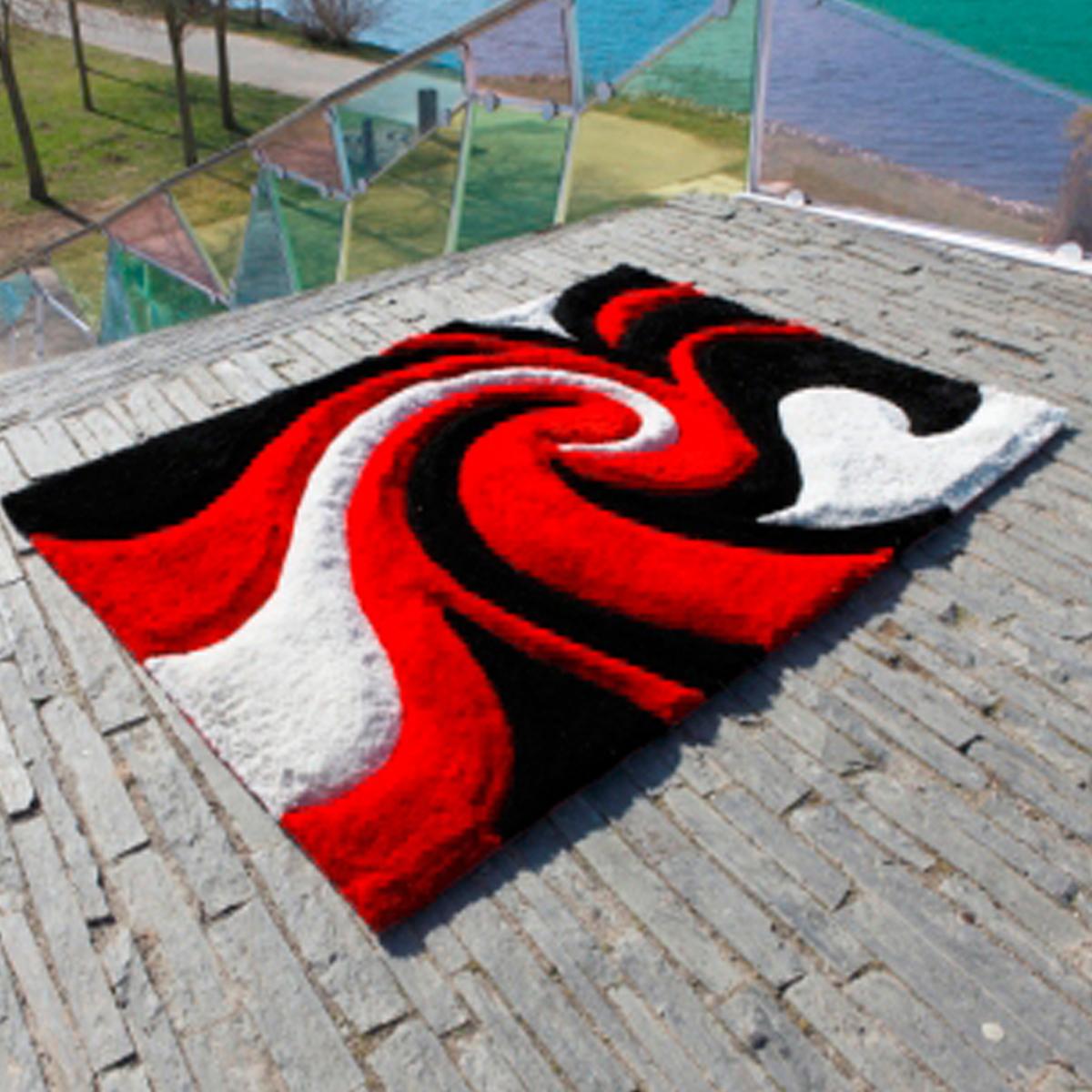 Tapis shaggy 200x300 rectangle fait main rouge motif rond HELL | Leroy ...