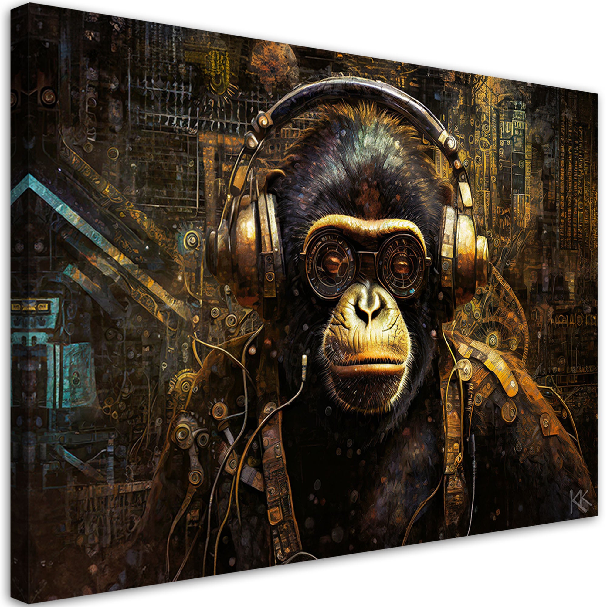 Tableau sur toile, Tableau sur toile, Chimpanzé avec casque audio ...