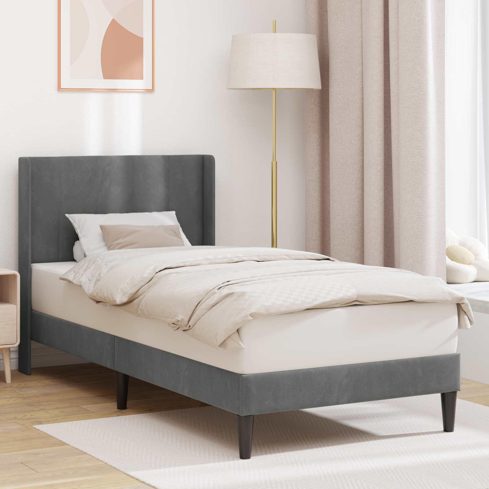 Estructura de cama con cabecero, gris oscuro, 100 x 200 cm, terciopelo ...
