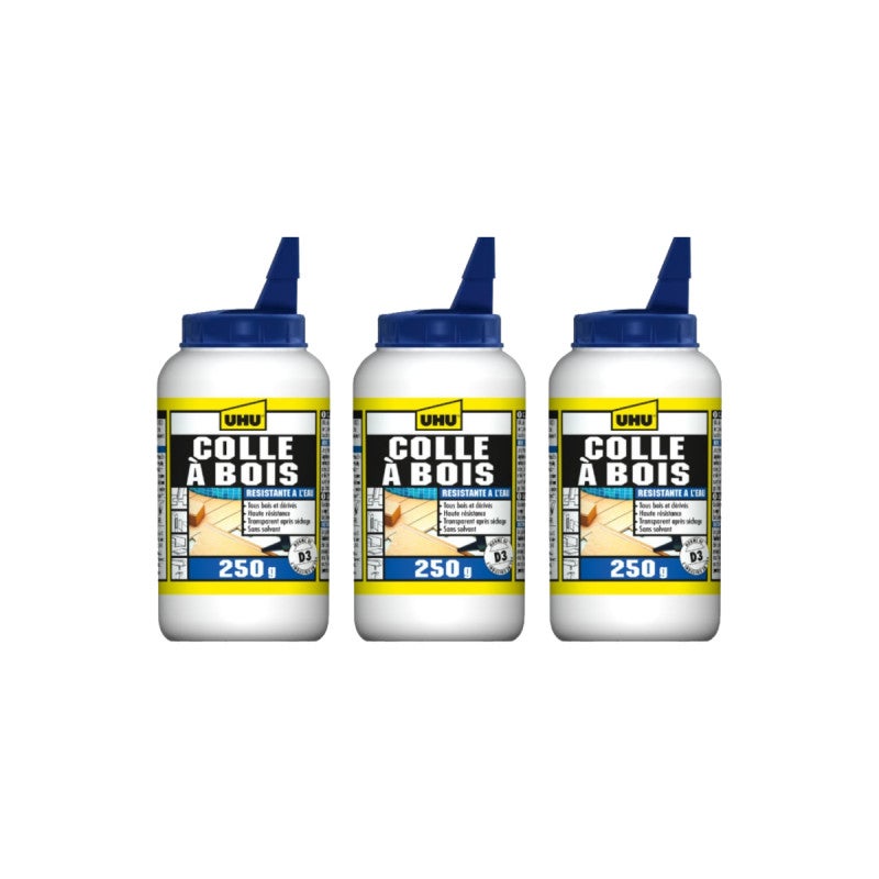 Lot de 3 colles UHU spéciale bois résistante à l'eau D3 - 250g | Leroy ...