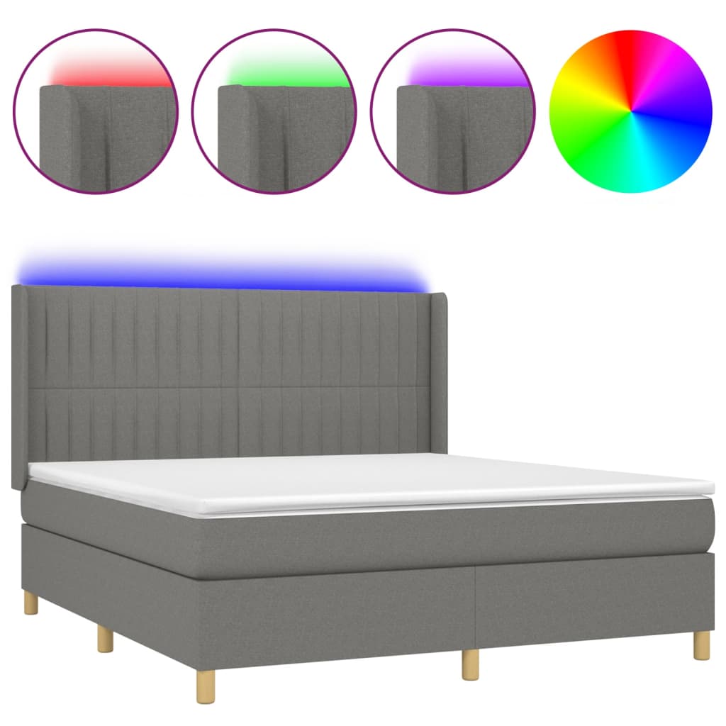 Lit boxspring avec matelas et lumières LED, tissu gris foncé, 180x200 ...