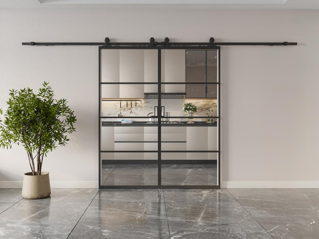 Porte coulissante double avec système en applique - aluminium et verre ...