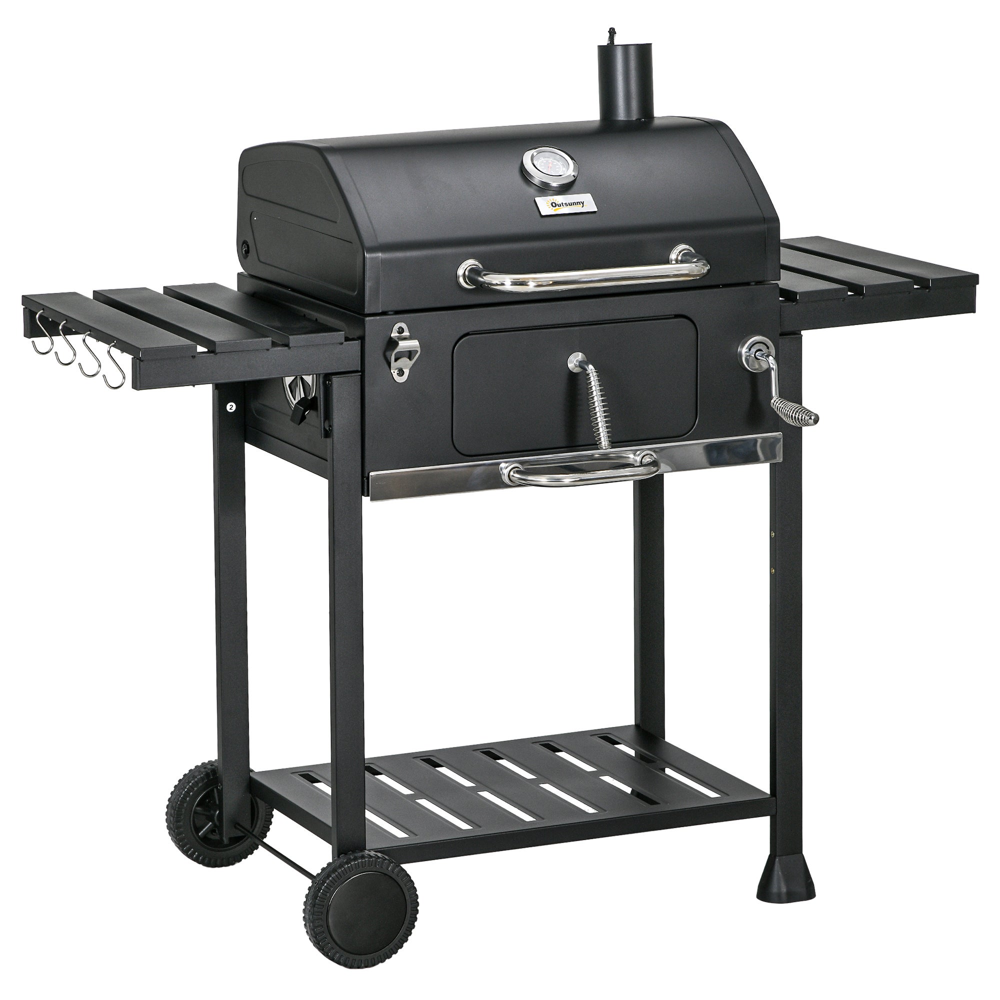 Grill charbon barbecue fumoir thermomètre ouvre-bouteille 120x64x114 cm ...
