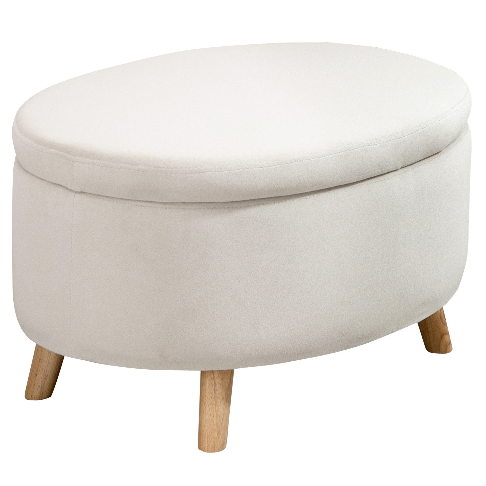 Banc de rangement ovale velours capitonné couvercle bois beige | Leroy ...