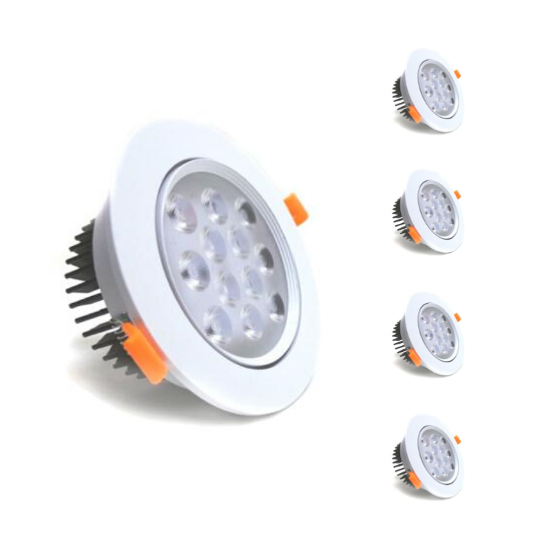 Spot LED Rond Encastrable Orientable 12W 80° (Pack de 5) - Blanc Chaud ...