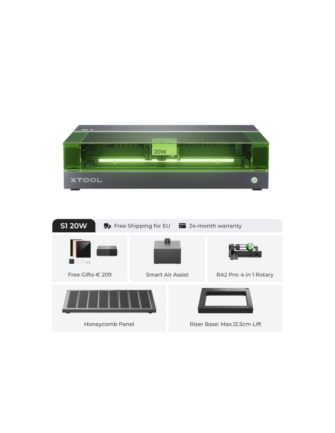 XTool S1 - 20W | Paquete de kit rotatorio | Máquina de grabado y corte ...