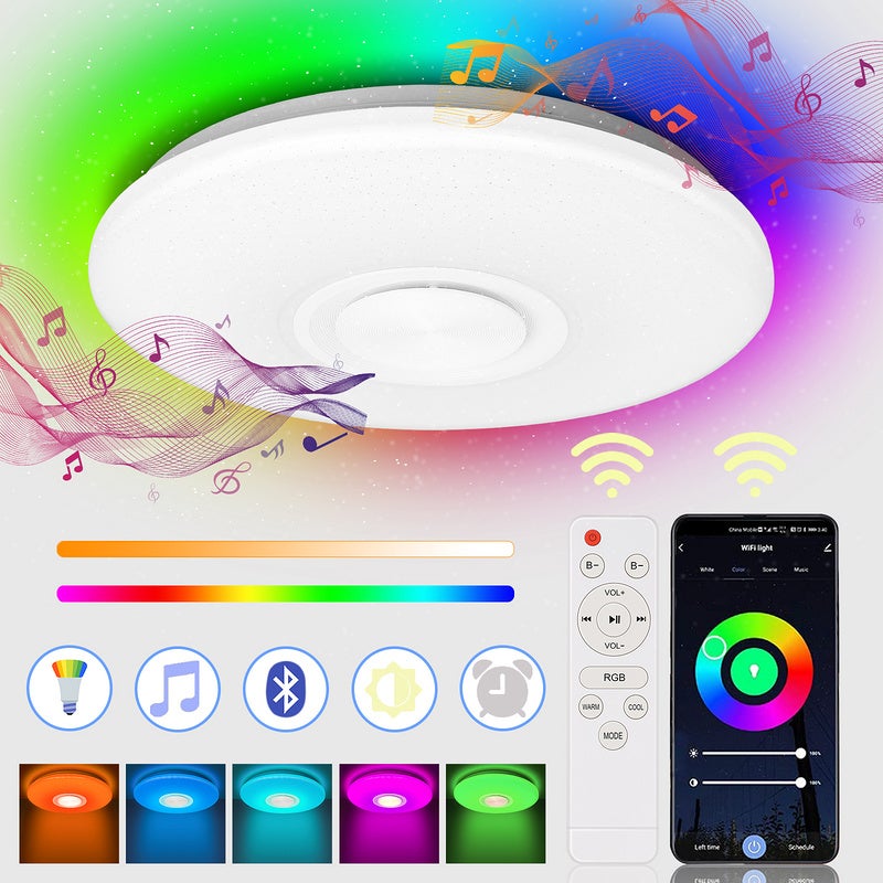 Plafonnier LED 36W lampe plafonnier salon lampe lumière Bluetooth ...