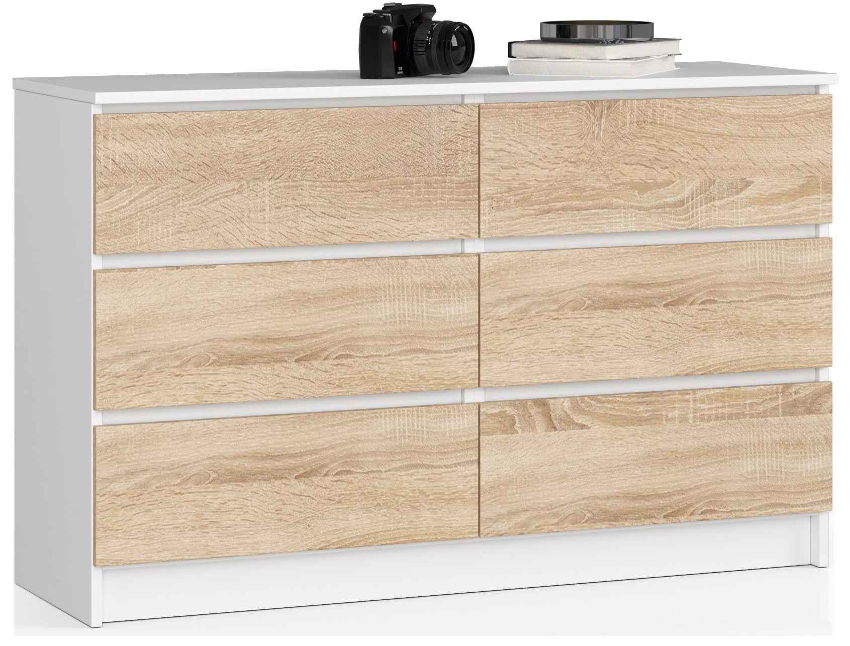 Commode : 6 tiroirs, blanc | Chêne Sonoma, 120 x 77 x 40cm | Leroy Merlin